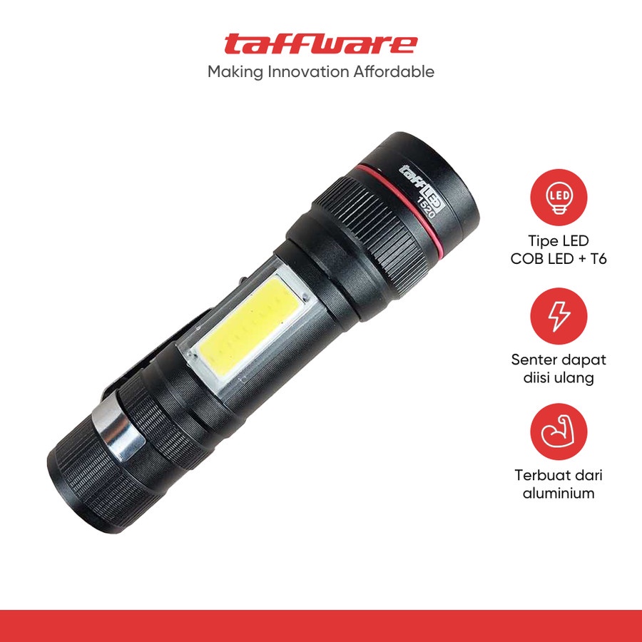 Jual TaffLED Senter LED USB Rechargeable XPE-T6 + COB 200 Lumens - 1520 ...
