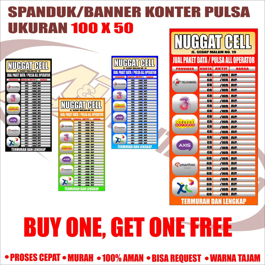 Jual Spanduk / banner Pulsa paket data ukuran 100x50 BUY ONE GET ONE ...