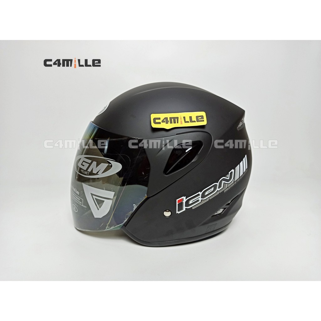 Jual HELM GM ICON BLACK DOP SOLID HALF FACE | Shopee Indonesia