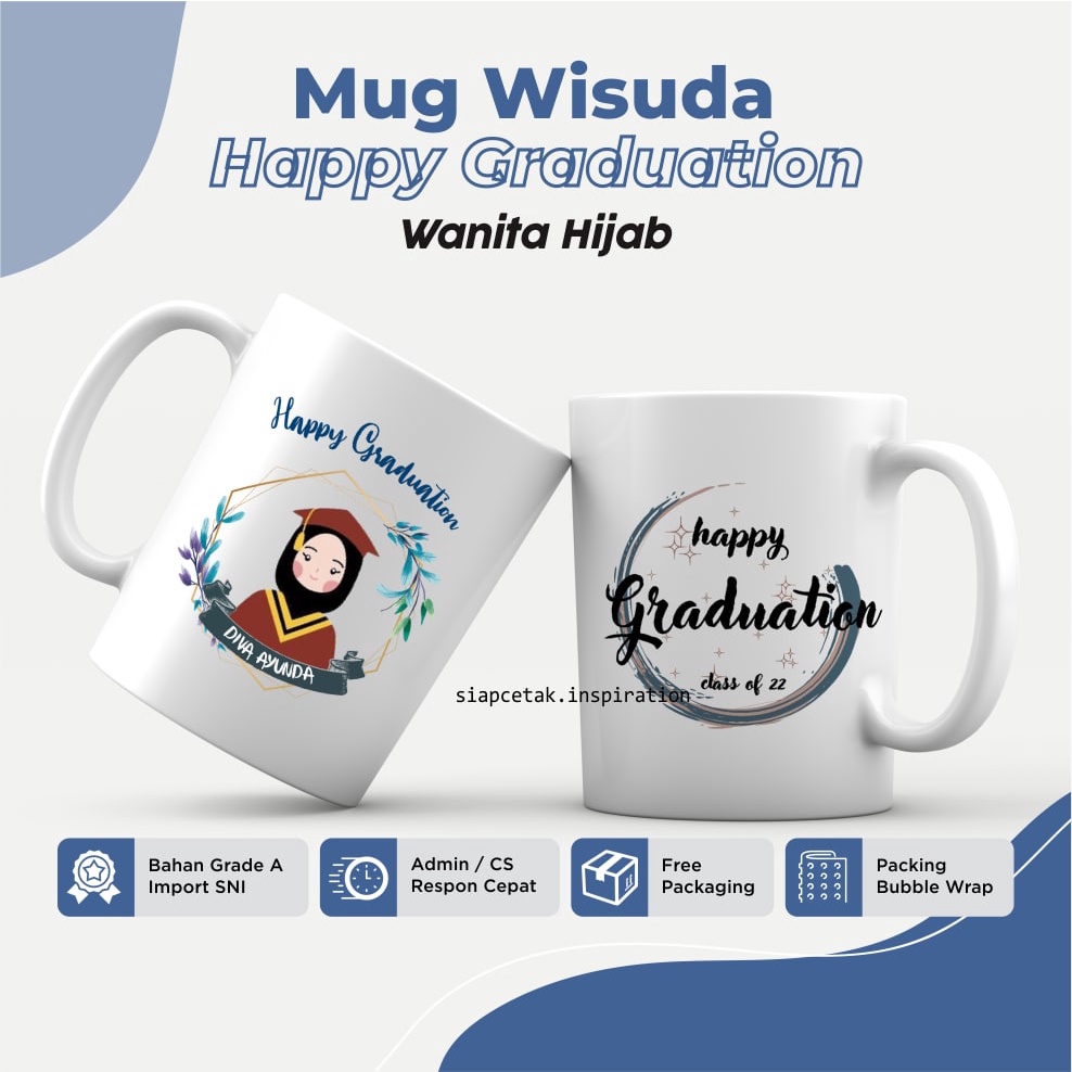 Jual Mug Wisuda Biru Custom Nama Hadiah Graduate Kado Unik Murah ...