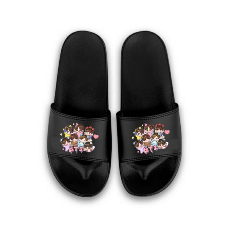 Jual sandal wanita sandal slide slip on sliper karakter BTS chabby ...