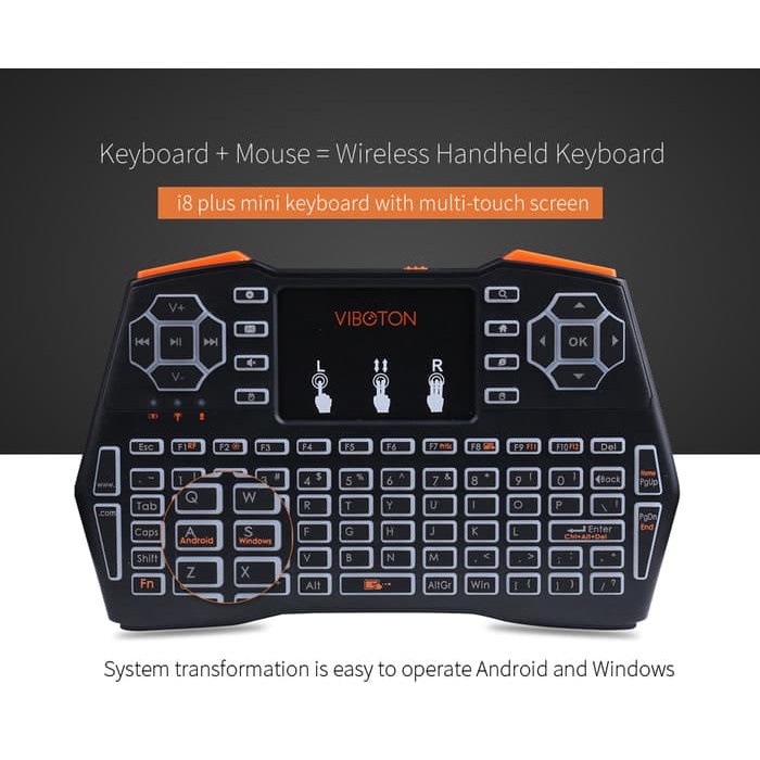 Jual VIBOTON i8 Plus Wireless Keyboard mini 3-ColorBacklight (biru ...