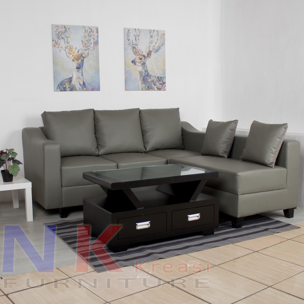 Jual Sofa Kursi Ruang Tamu Minimalis ( Kulit Oscar ) + MEJA KAYU CANTIK ...