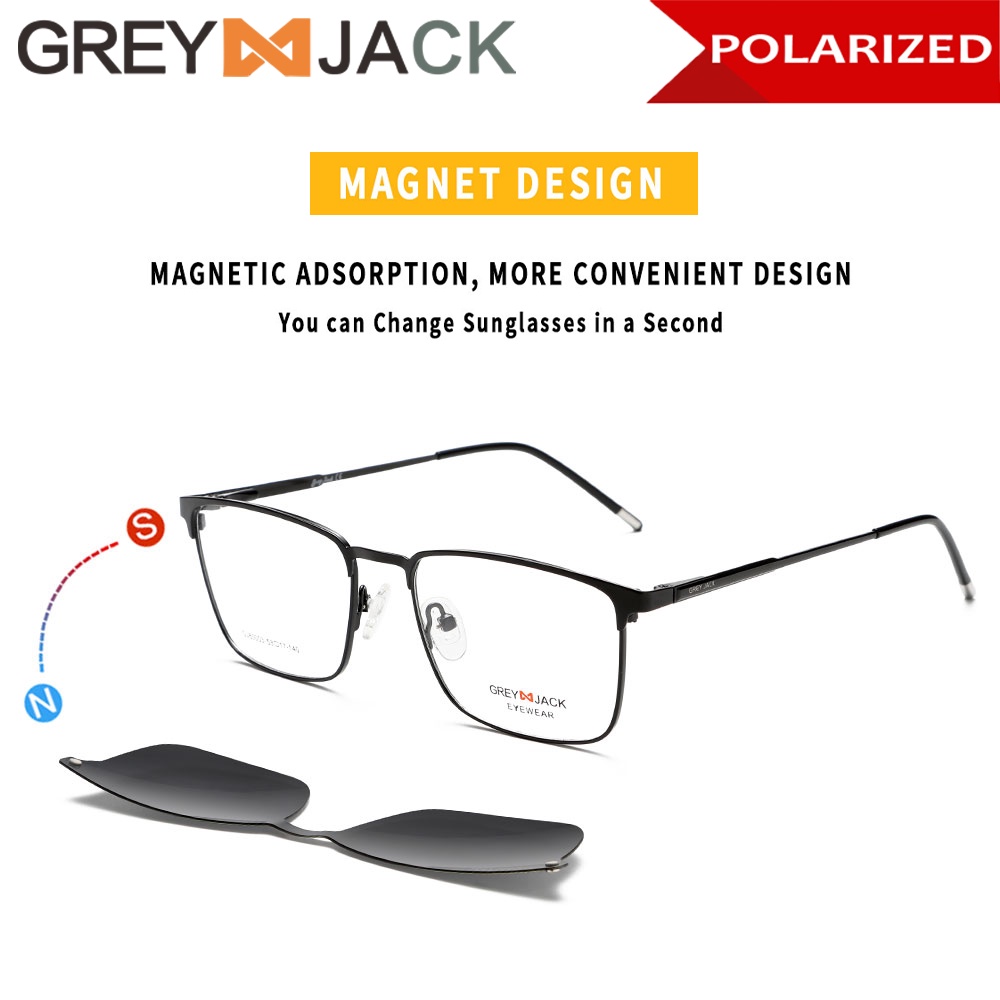 Jual Grey Jack Kacamata Clip On Polarized Anti UV Anti silau Model Kotak Metal Free 3 Lens ...