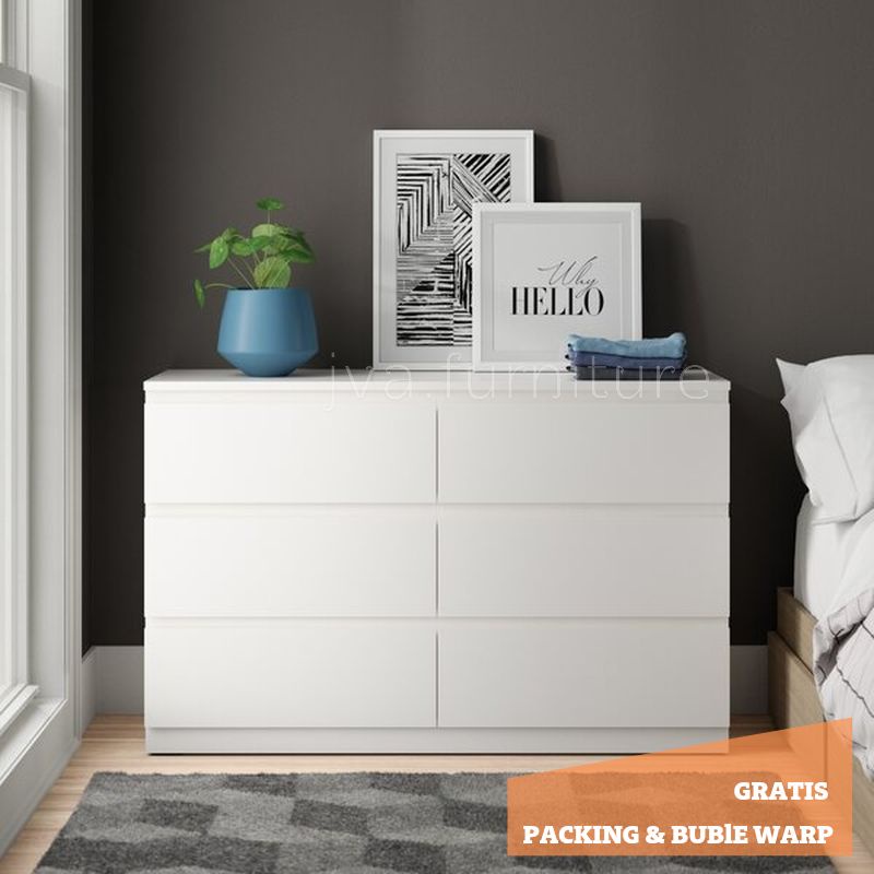 Jual meja nakas 6 drawer warna putih minimalis moderen | Shopee Indonesia