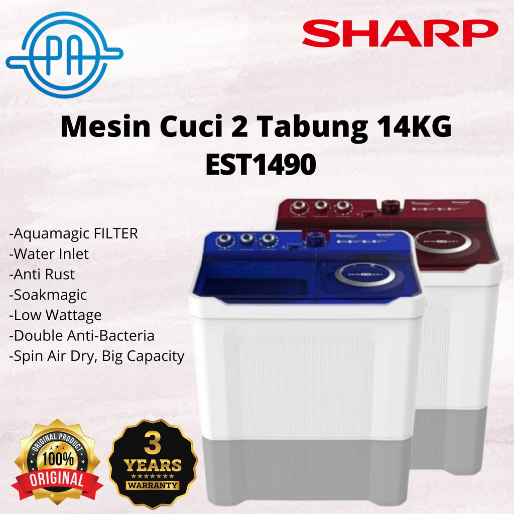 Jual Mesin Cuci Sharp 14 Kg ES-T1490WA / EST 1490 WA 14kg | Shopee ...