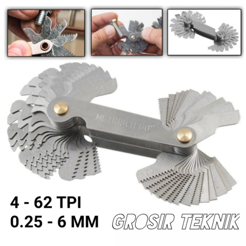 Jual Solar Screw Pitch Gauge Gage WW MM 4 - 62 Tpi 0.25 - 6 mm Alat ...