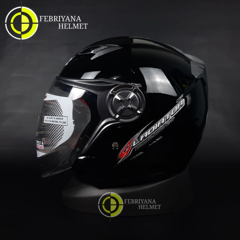Jual HELM NHK GLADIATOR SOLID BLACK GLOSSY HALFFACE DOUBLE VISOR ...