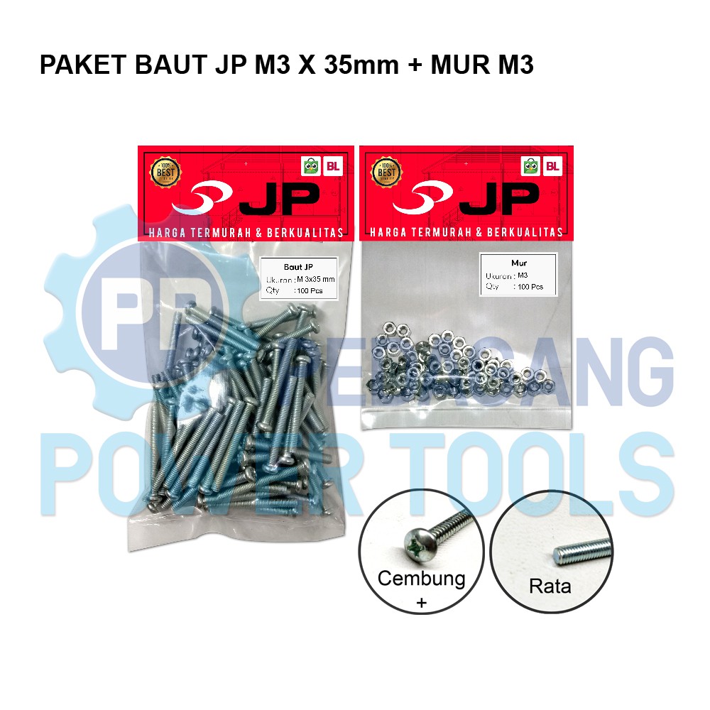 Jual PAKET 2 SET BAUT MUR 3x35 BAUT JP M 3 x 35 MM MUR M3 SKRUP ISI 100 PCS | Shopee Indonesia