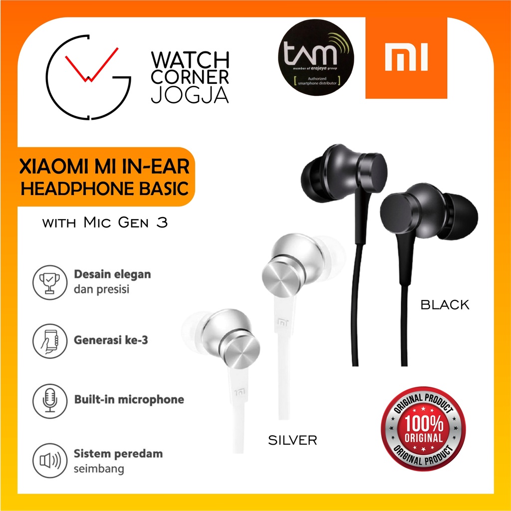 Jual Xiaomi Mi In-Ear Headphone Basic Earphone Headset ORIGINAL GARANSI ...