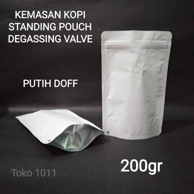 Jual kemasan kopi standing pouch putih doff +valve 200gr (isi 20pcs ...