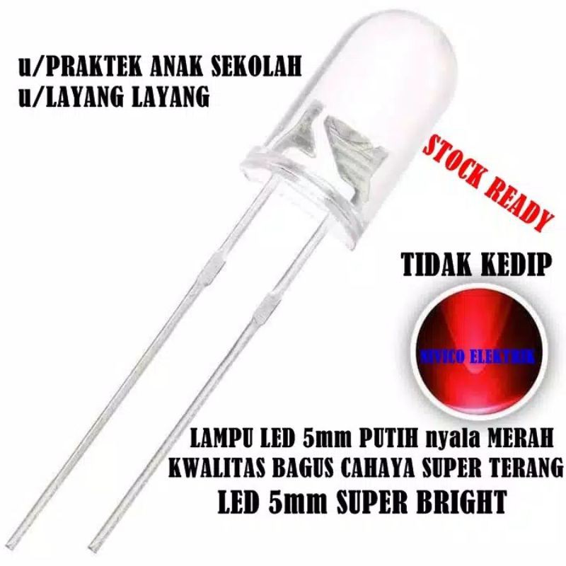 Jual LED 5mm PUTIH Nyala MERAH, CAHAYA 2 KALI LEBIH TERANG/ LED 5mm ...