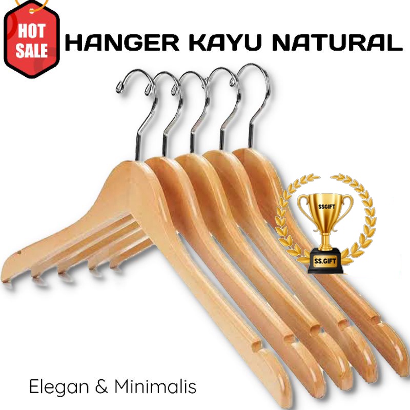 Jual Hanger Kayu Natural | Hanger Kayu Premium | Shopee Indonesia