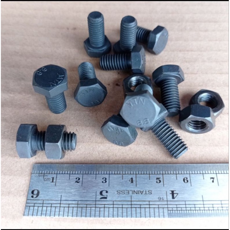 Jual BAUT M8 X 16 PANJANG 1,6CM KUNCI 13 FULLDRAT / BAUT MUR BAJA 8.8 HTB | Shopee Indonesia