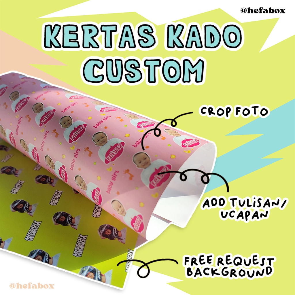 Jual Kertas Kado Custom Pattern Foto / Wrapping Paper Custom Hefabox ...