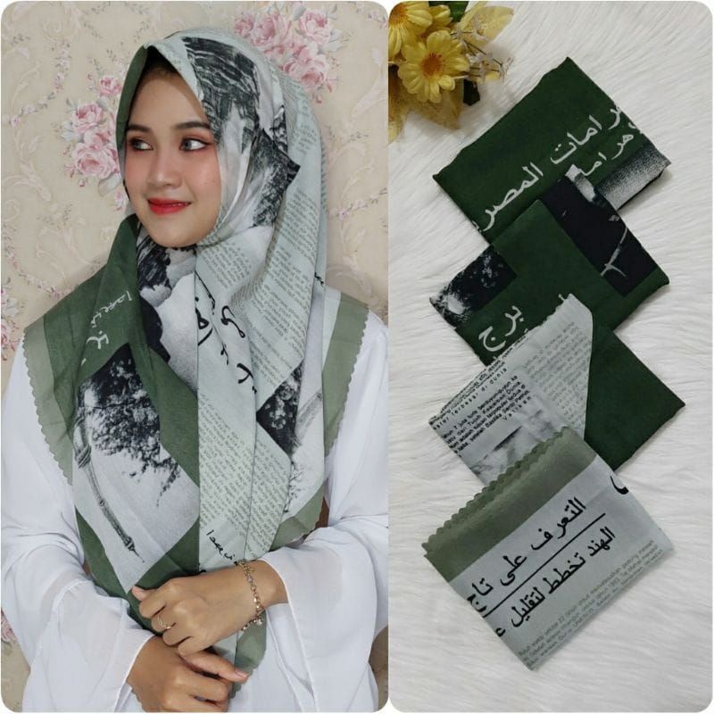 Jual Segi empat Viral motif koran jilbab tulisan arab | Shopee Indonesia