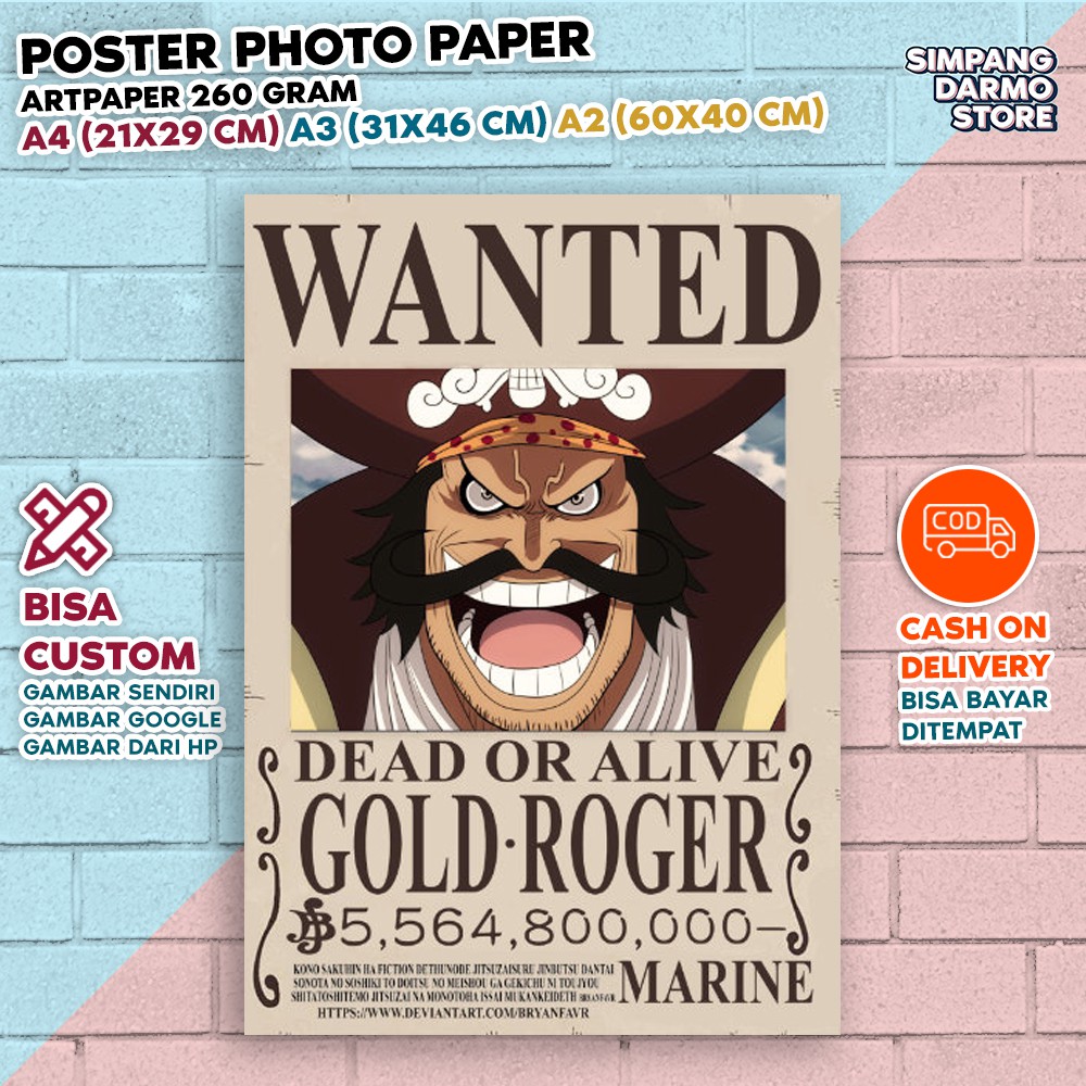 Jual Poster Buronan Gold Roger Raja Bajak Laut Terbaru Foster Wanted ...