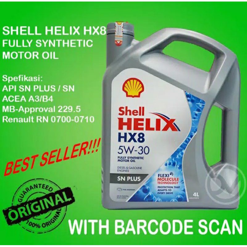 Jual Oli Mesin Shell Helix HX8 5W 30 Full Synthetic Original Barcode ...