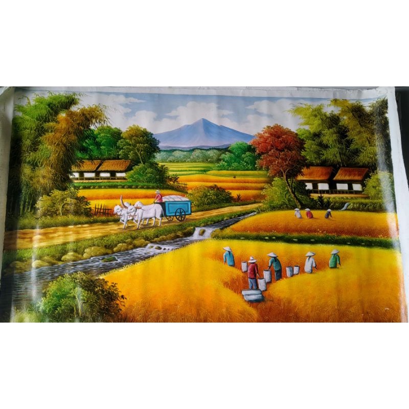Jual Lukisan realis pemandangan alam air terjun/dan lukisan pemandangan ...