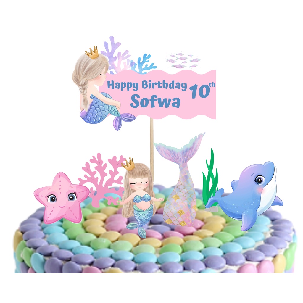 Jual Topper cake Mermaid / putri duyung / hiasan kue happy birthday | Shopee Indonesia