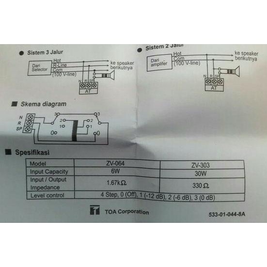 Jual Volume Control TOA ZV-064 TOA ZV064 TOA ZV 064 Attenuator Ori 6W ...