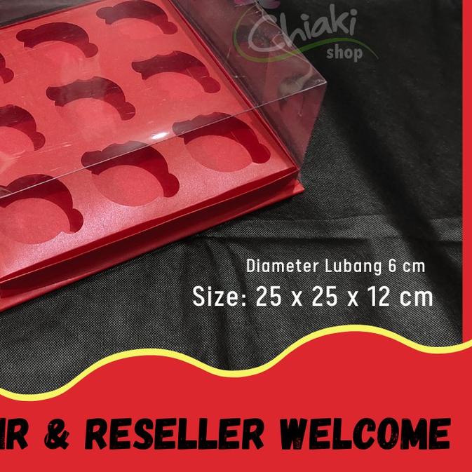 Jual Box Mika ALAS MERAH 25 x 25 x 12 Cupcake isi 9 Cake Pudding Tart ...