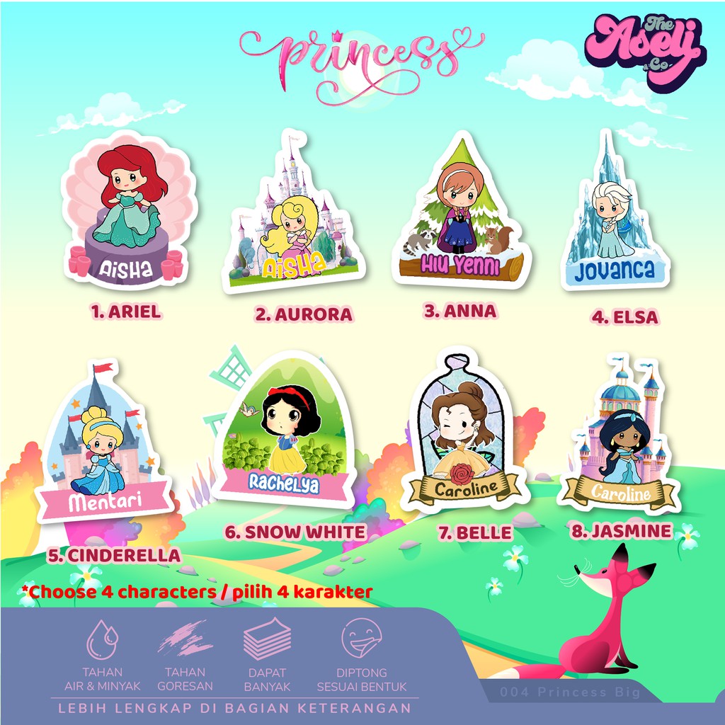 Jual STIKER STICKER NAMA LUCU WATERPROOF TEMA PRINCESS 2 | Shopee Indonesia