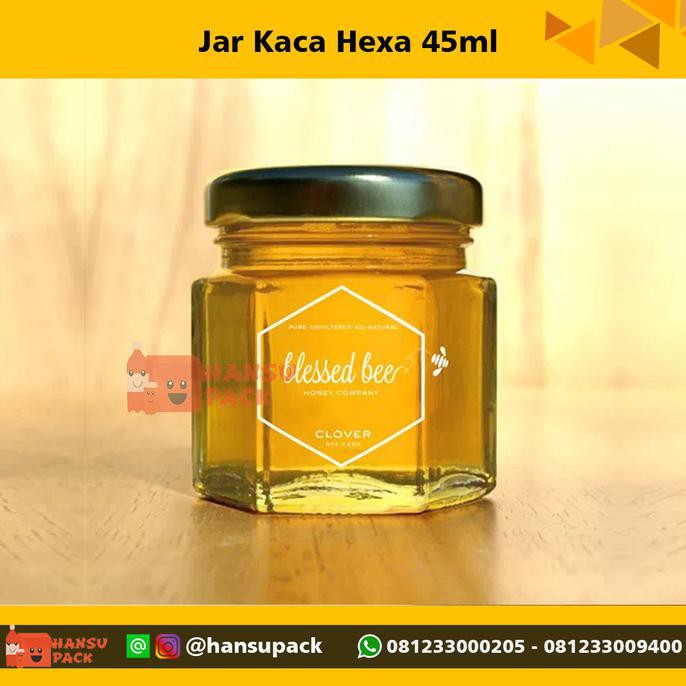 Jual Botol/Jar Kaca Hexagon 45Ml|Toples/Jar Kaca Madu 45Ml (Tutup Gold ...