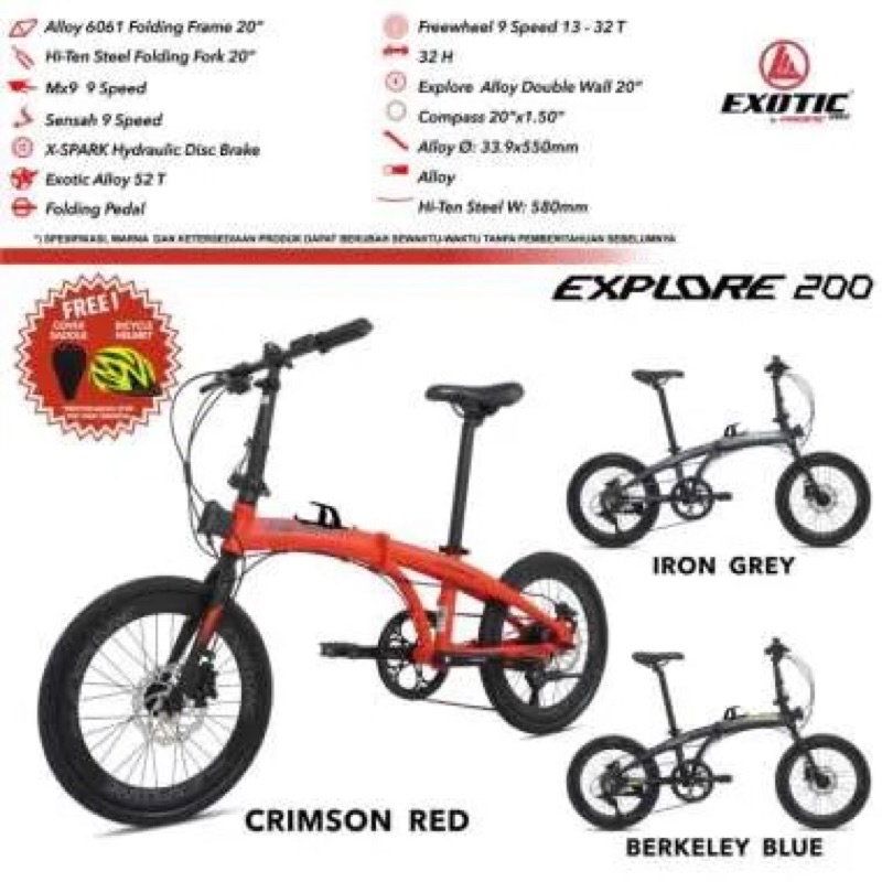 Jual sepeda lipat exotic explore 200 plus helm dan cover sadel | Shopee ...