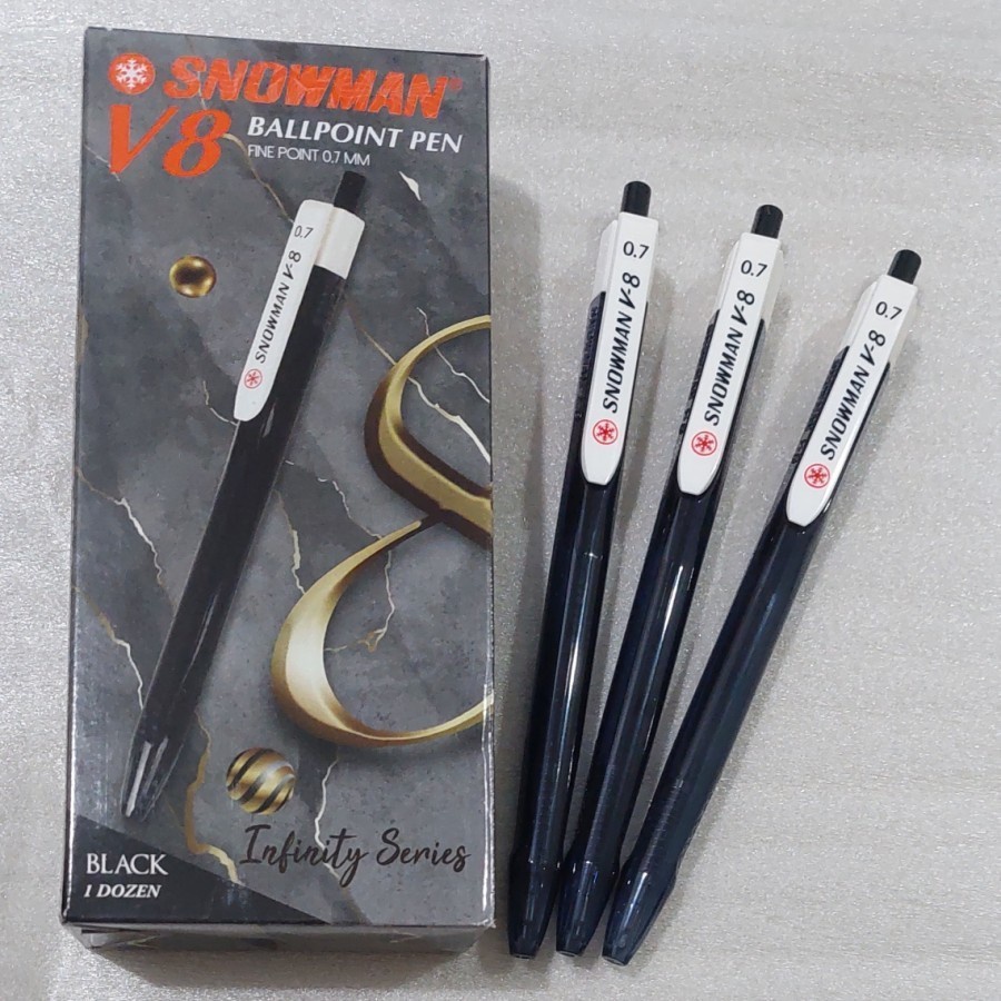 Jual Ballpoint / Pulpen / Bolpen Pen SNOWMAN V8 0.7mm - Hitam | Shopee ...