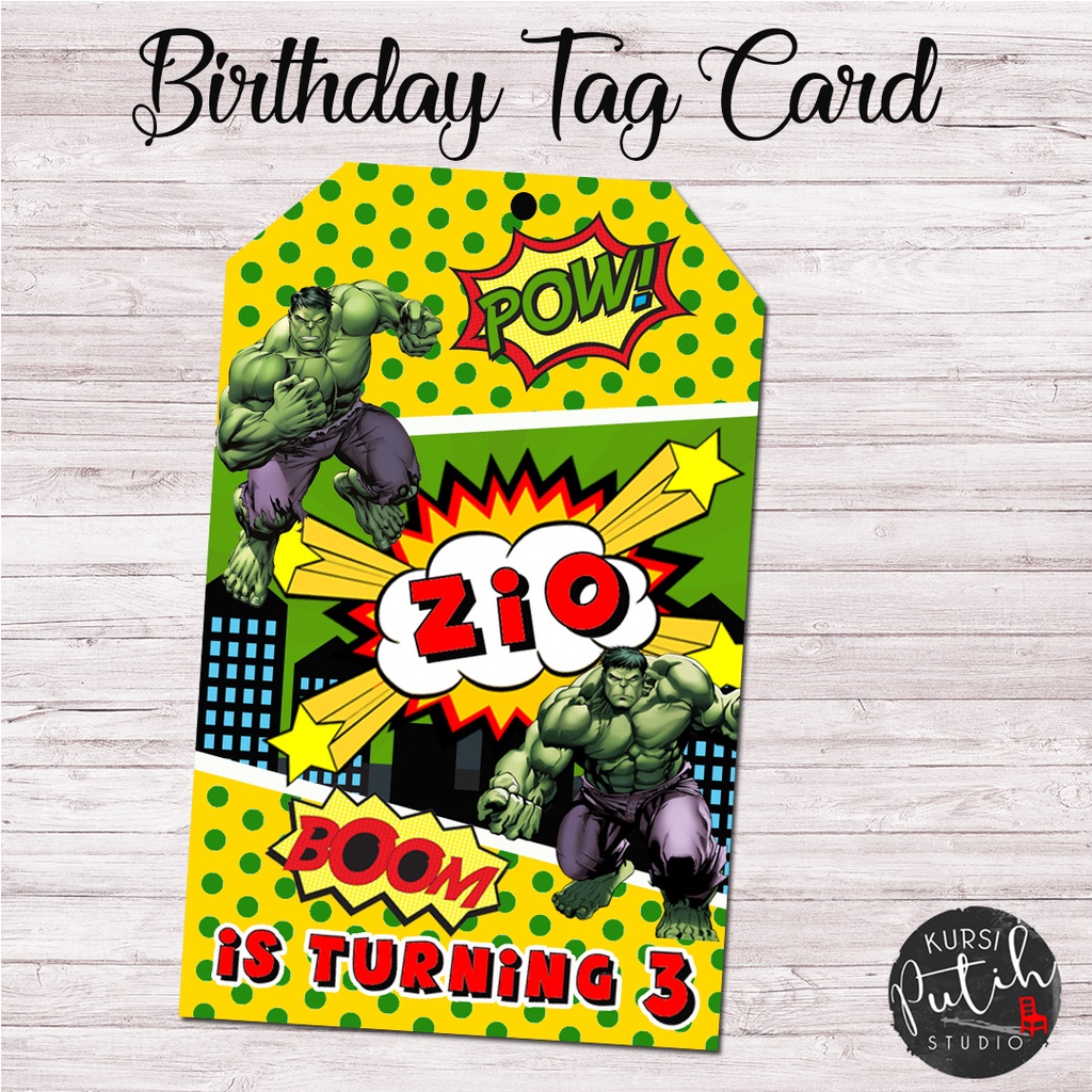 Jual Gift Tag / Birthday Card Tag / Ucapan Ultah Anak tema hulk ...