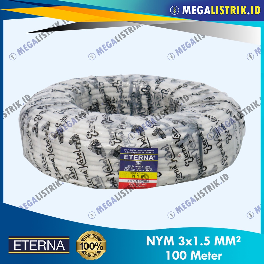 Jual ETERNA NYM 3X1.5 ( 100 METER ) / KABEL LISTRIK PUTIH KAWAT TEMBAGA 3 X 1.5 MM / 3X1,5 / 3 X ...