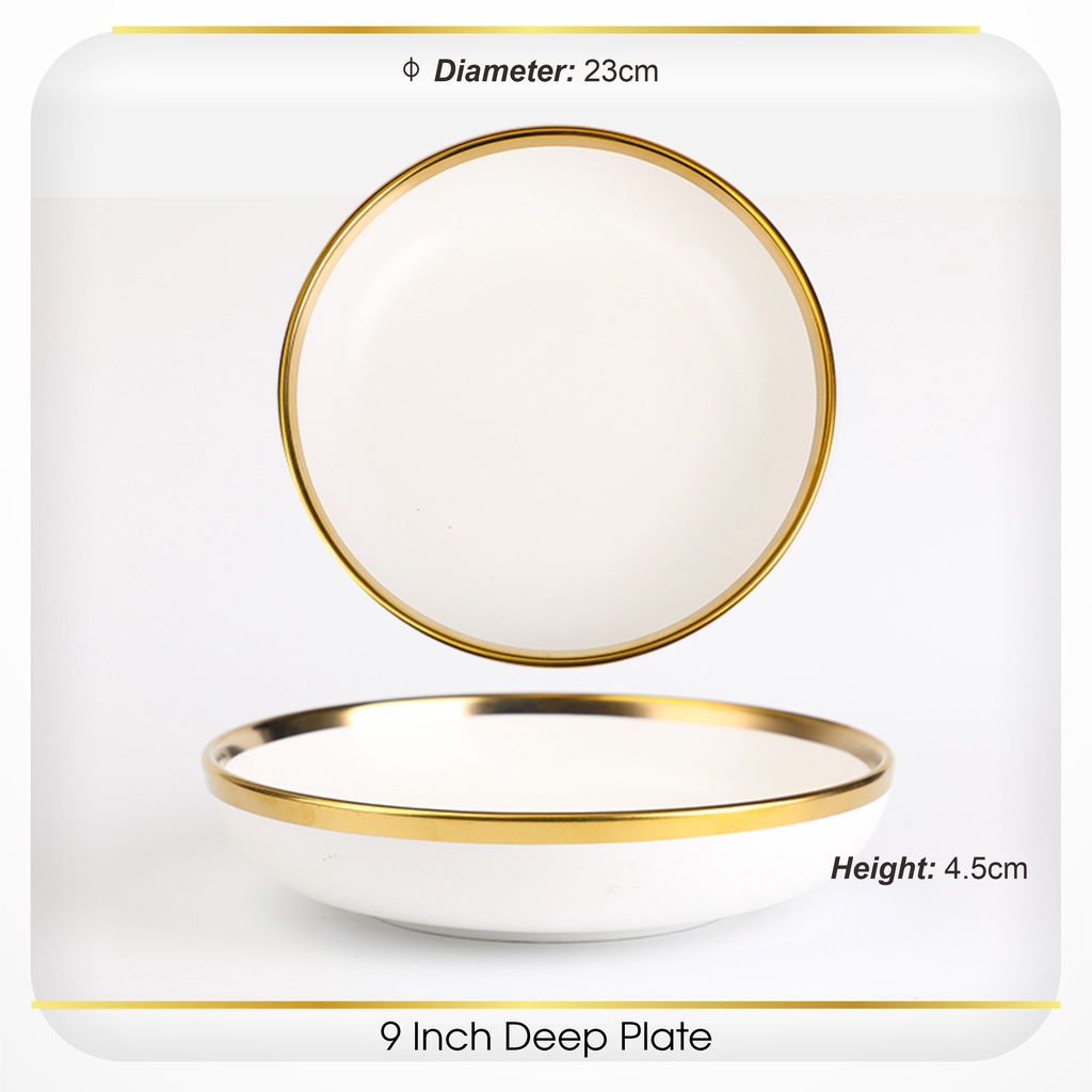 Jual WHITE - Piring Nordic Mangkok Makan Keramik Pinggiran Emas Cantik ...