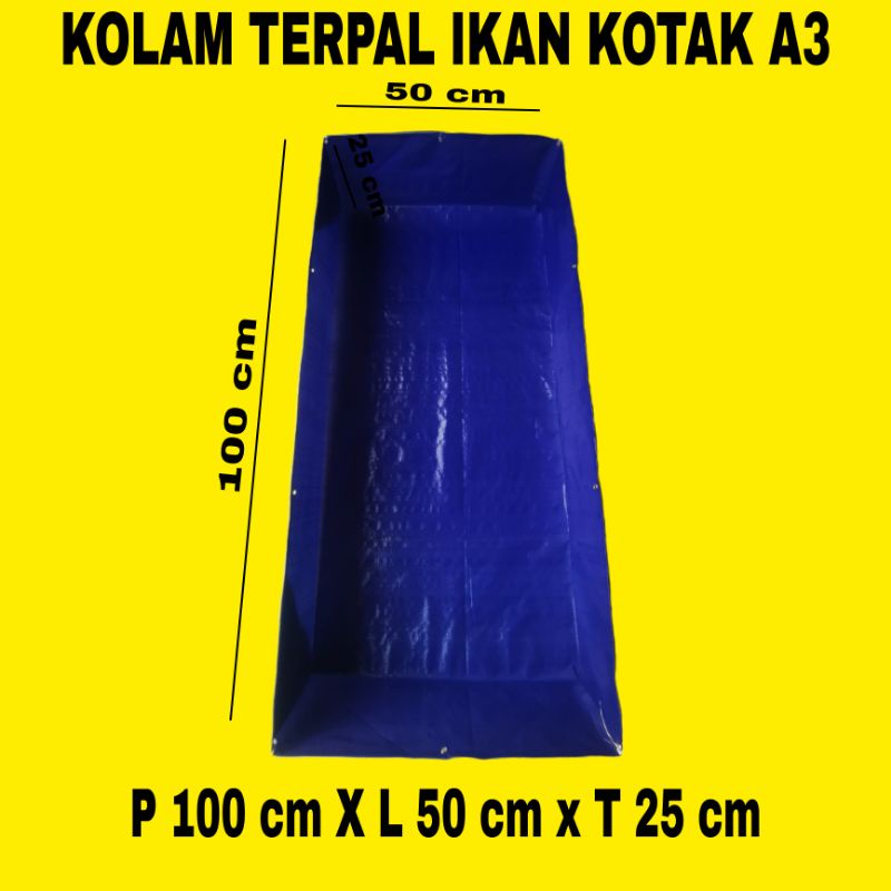 Jual KOLAM TERPAL IKAN KOTAK UKURAN 100X50X25 A3 biru silver | Shopee ...