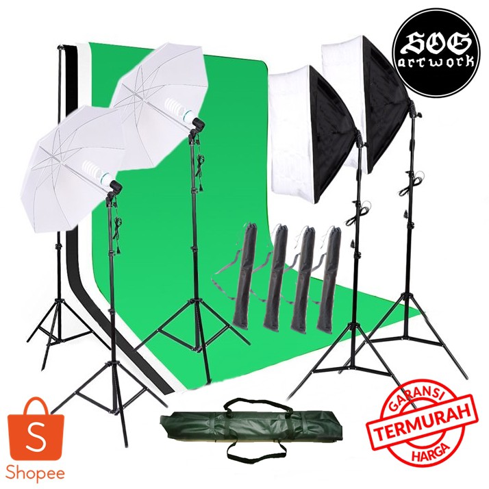 Jual Paket Lighting Studio Foto Pro Softbox Lampu Umbrella Background ...