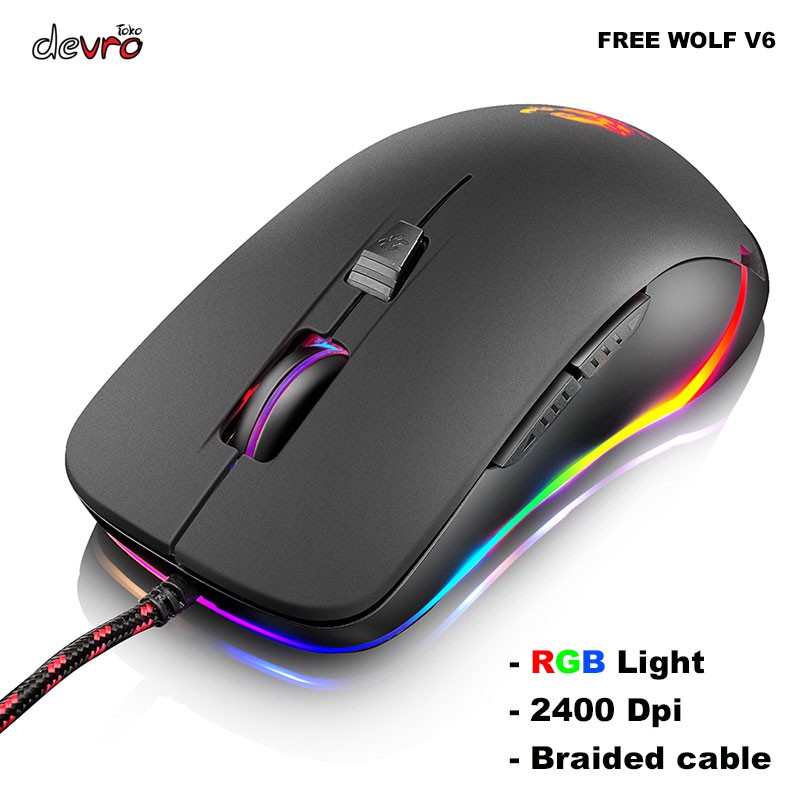 Jual Free Wolf Mouse Gaming USB 2400 DPI dengan LED RGB - V6 | Shopee ...