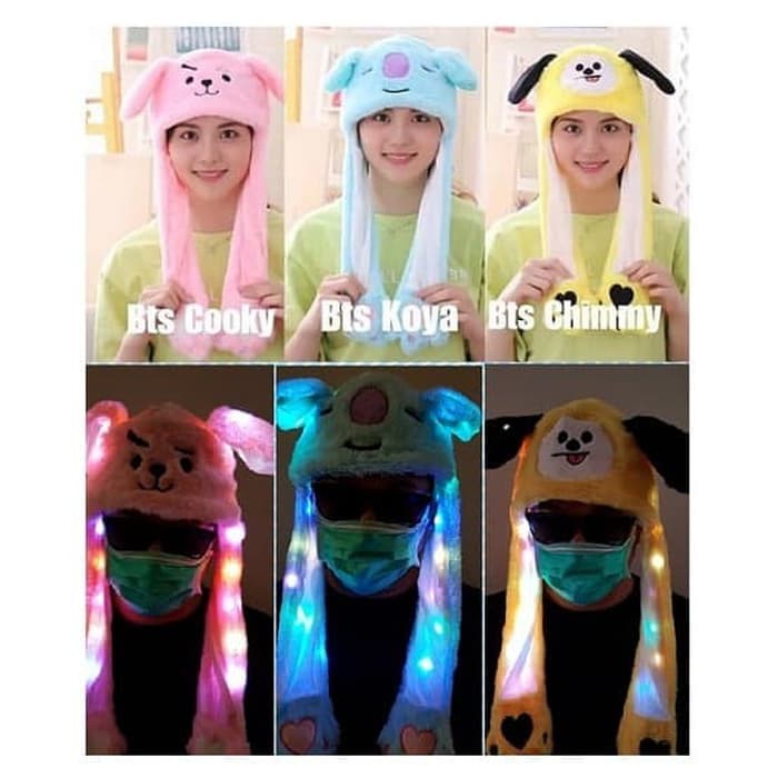 Jual HH144 dancing rabbit topi bunny hat bt21 bts LAMPU LED cooky ...