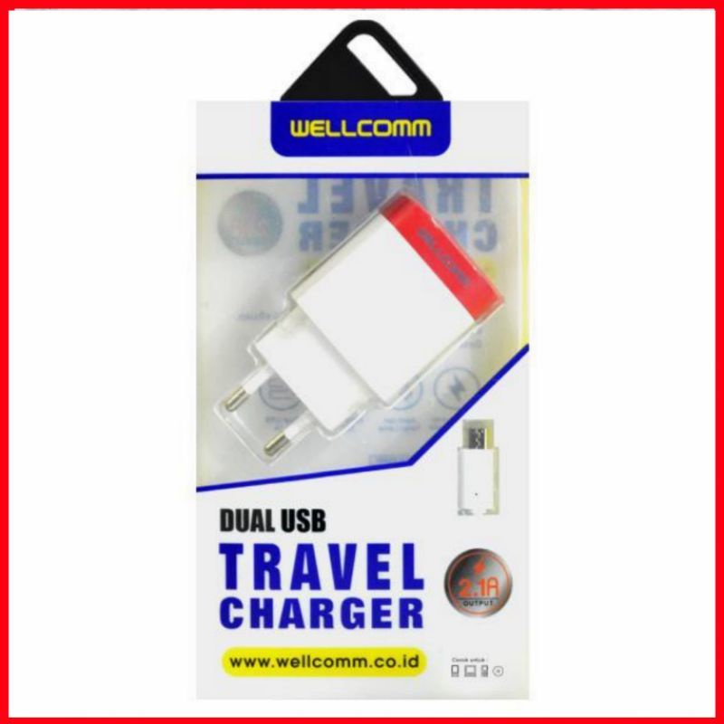 Jual Wellcomm Original Charger Dual Port Output 2.1A Plus Kabel Data ...
