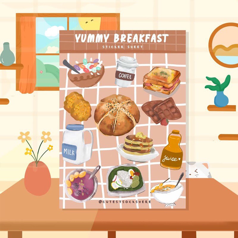 Jual SANEMRAA Sticker Sheet Yummy Breakfast | Shopee Indonesia