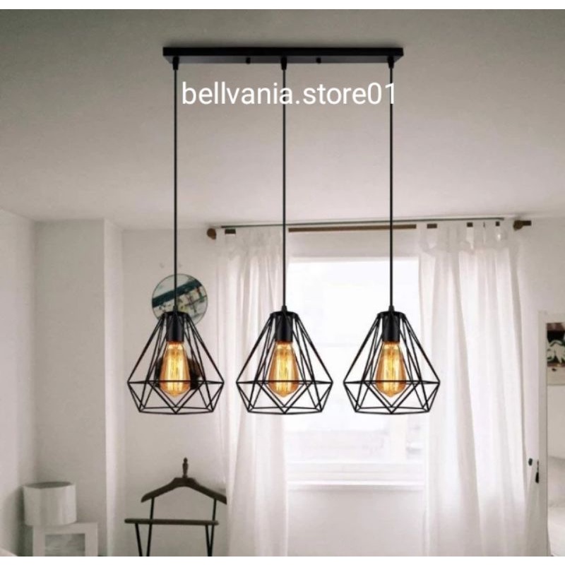 Jual Lampu Hias Gantung Minimalis 3in 1 set modern diamond vintage dekorasi ruang tamu cafe ...