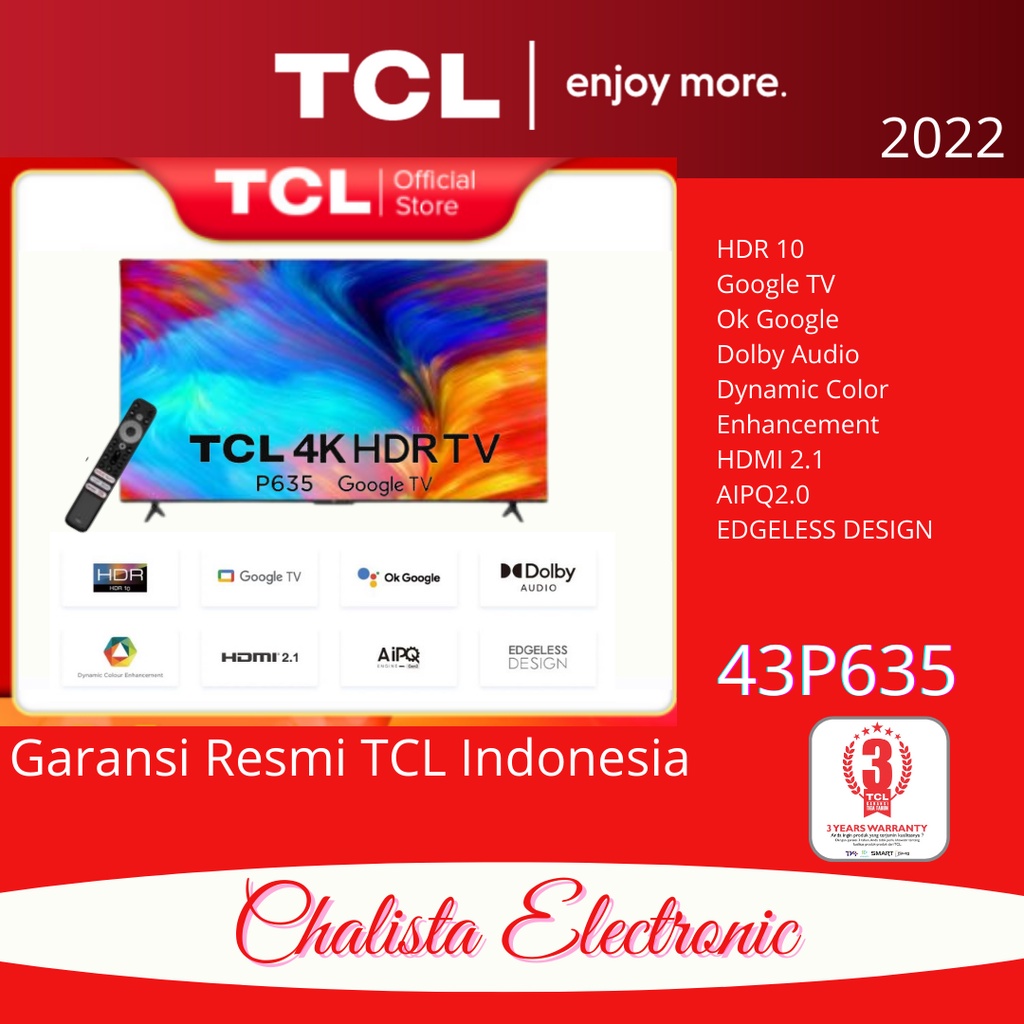 Jual TCL 43P635 (2022) EDGELESS 43 inch UHD 4K SMART LED Google TV HDMI ...