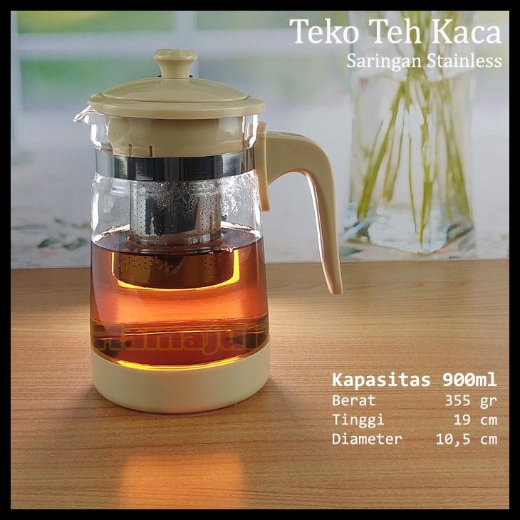 Jual Teko Teh Kopi Tea Pot Kaca Saringan Stainless Elegan 900 Ml ...