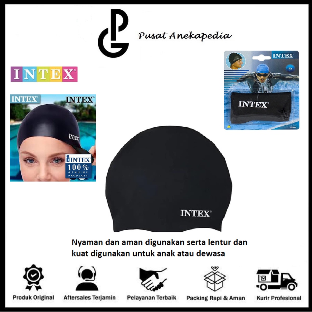 Jual 55991 Intex penutup kepala renang Silicon Swim Cap Hitam - Penutup ...