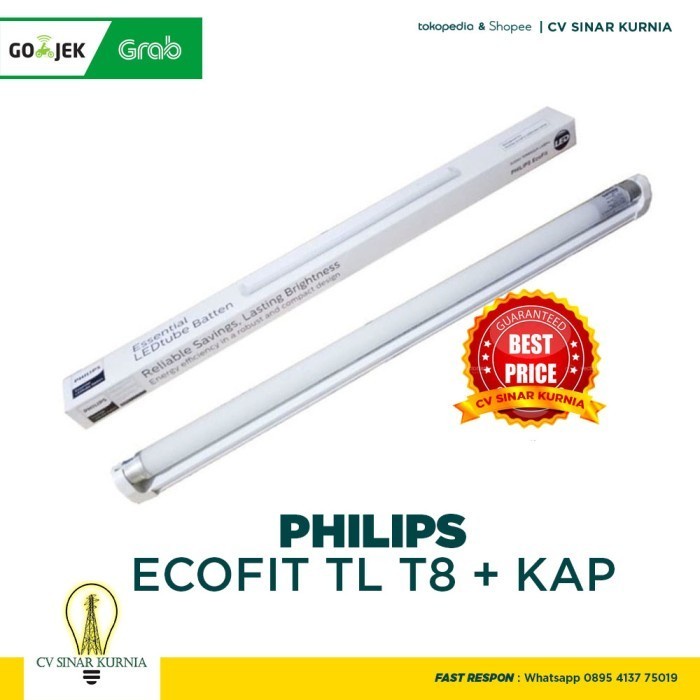 Jual PHILIPS TL ECOFIT T8 16W PUTIH BN 010C LED TUBE BATTEN + Kap 1 set PROMO | Shopee Indonesia