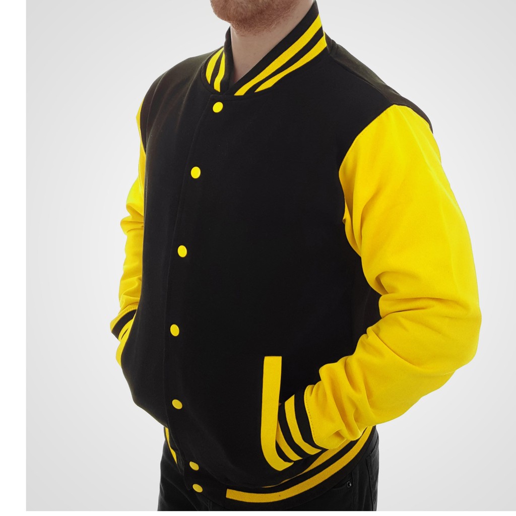 Jual Jaket Baseball Varsity Hitam - Kuning | Shopee Indonesia