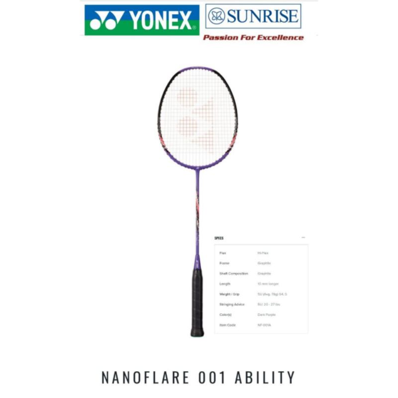Jual Raket Badminton Yonex NANOFLARE 001 ABILITY CLEAR FEEL 5u Nano Flare Original | Shopee ...