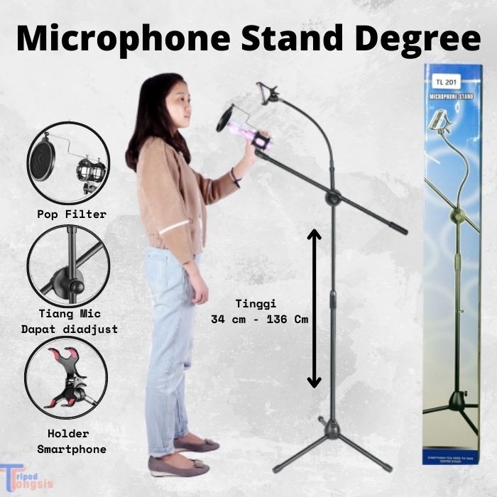 Jual Stand Mic Berdiri Karoke Panjang + Holder HP Plus Microphone Stand ...
