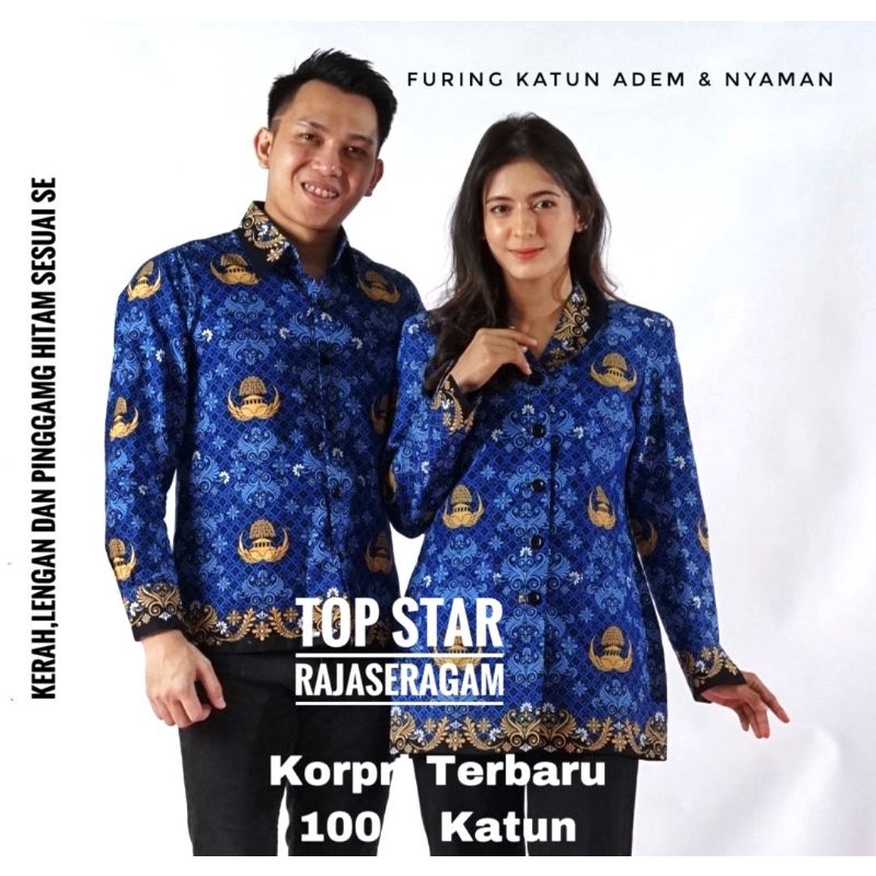 Jual Baju Seragam Kemeja Blus Pria Wanita Batik KORPRI Furing Dinas Biru PNS Terbaru | Shopee ...