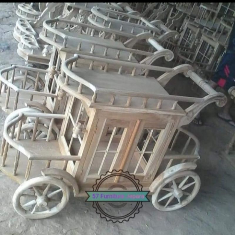 Jual Meja makan cafe dorong kayu jati mentahan troli restoran/rumah ...