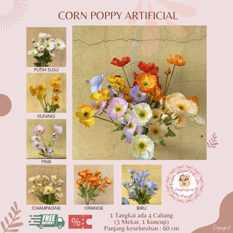 Jual BUNGA POPPY / CORN POPPY ARTIFICIAL FLOWER PER 1 TANGKAI BESAR ...